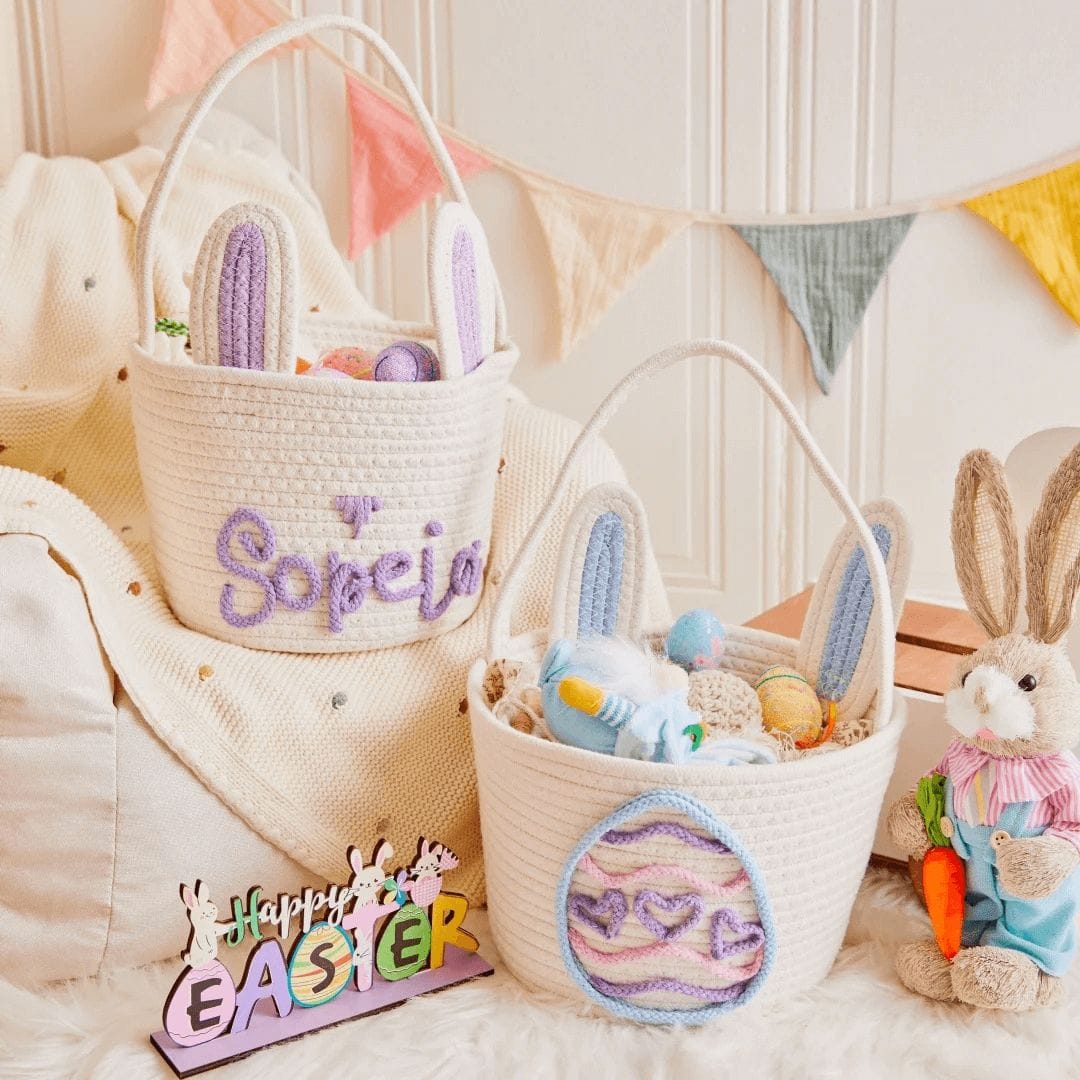 The Enchanting World of Plush Easter Basket with Bunny and Eggs ...